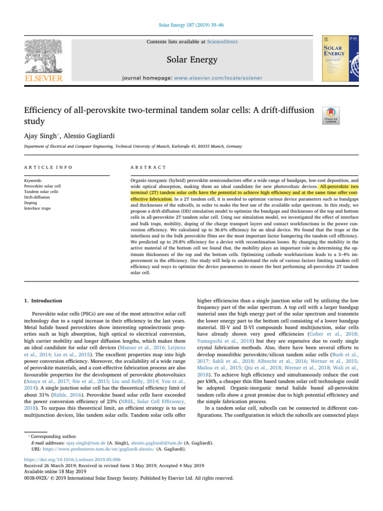 Efficiency of All Perovskite Two Terminal Tandem Solar Cells - 2019 ...