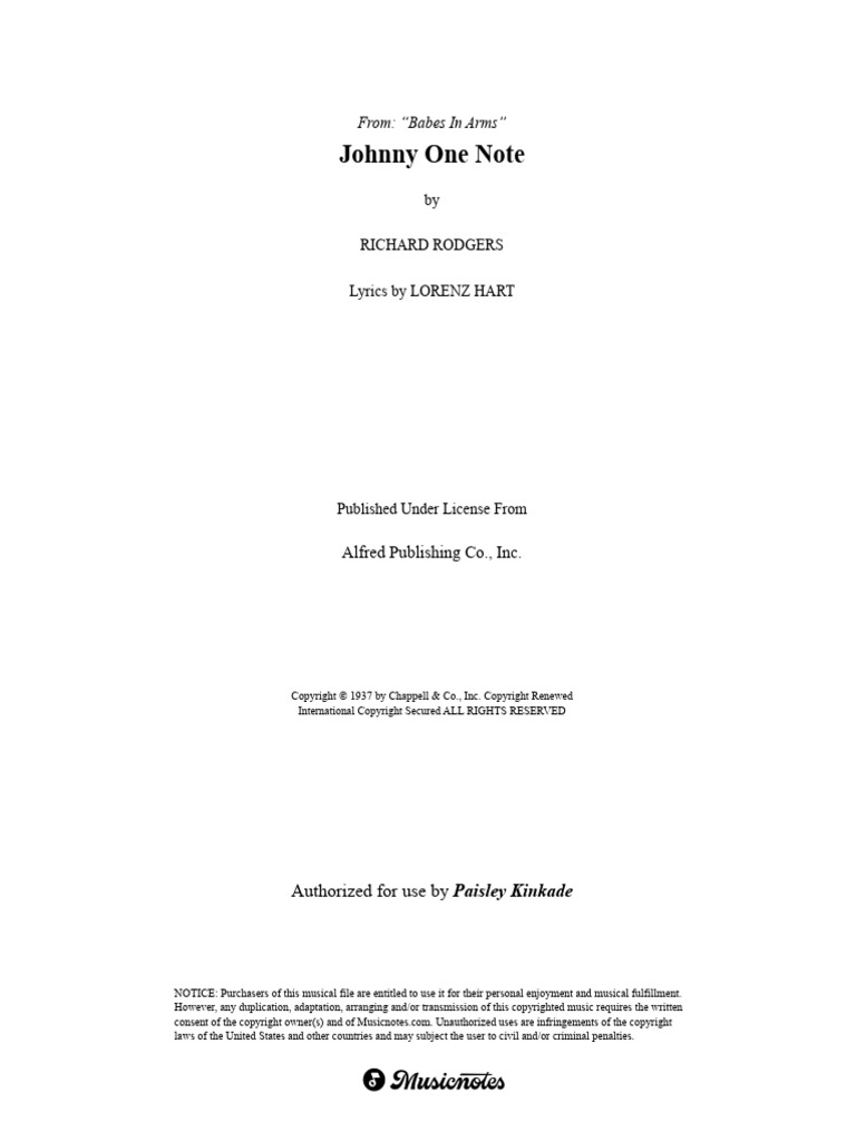 Johnny One Note Sheet Music | PDF