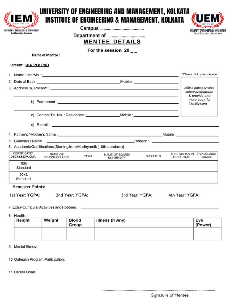 Mentee Details Form | PDF