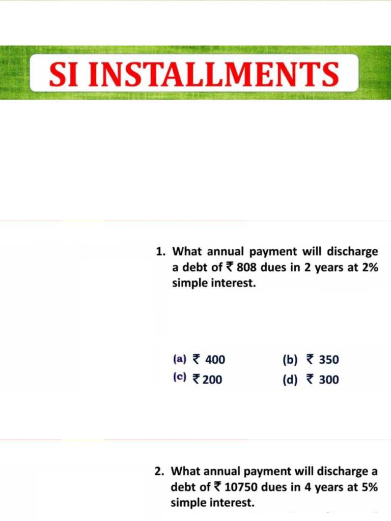 018 Si Installment Class Notes Mathematics Simple Interest | PDF