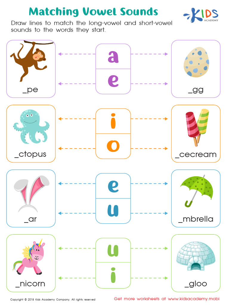 Matching Vowel Sounds Worksheet | PDF