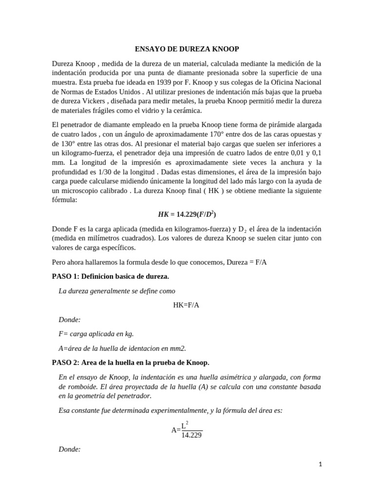 Dureza Knoop: Medición y Fórmulas | PDF | Dureza | Ciencias fisicas