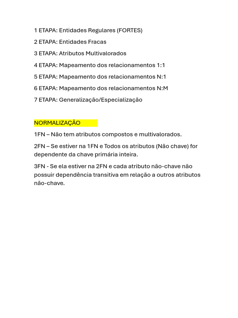 Resumo Etapas Fn | PDF