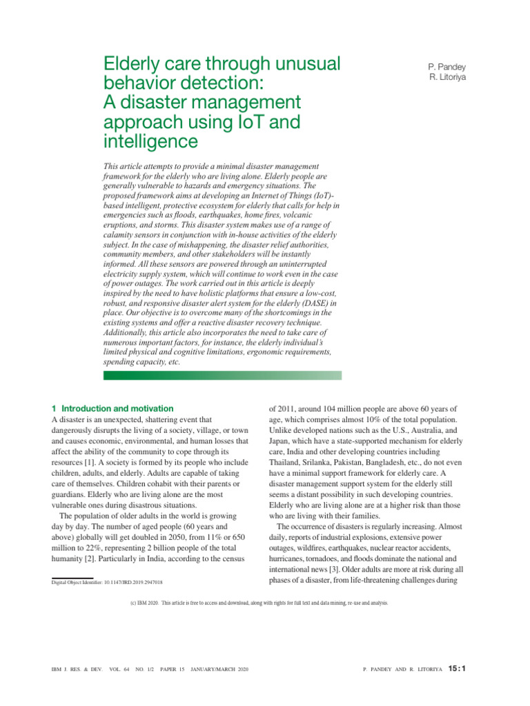 Elderly Care Through Unusual Behavior Detection A Disaster Management ...