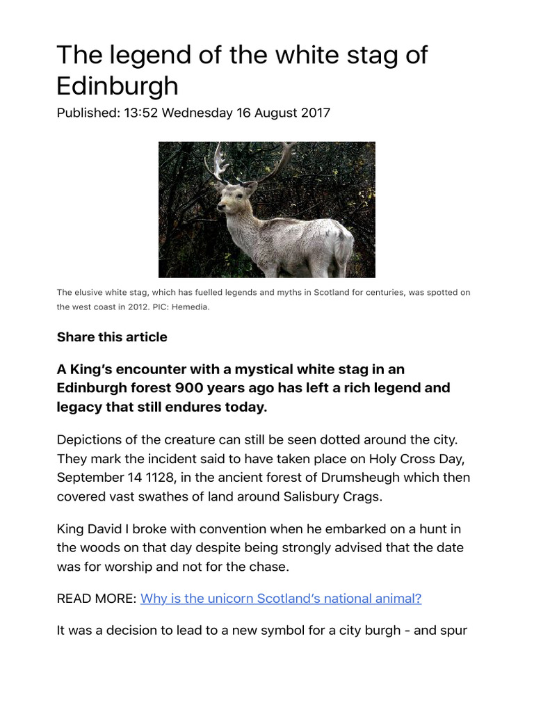 Legend of Edinburgh's White Stag | PDF | Deer