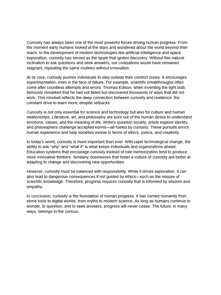 The Role of Curiosity in Human Progress | PDF