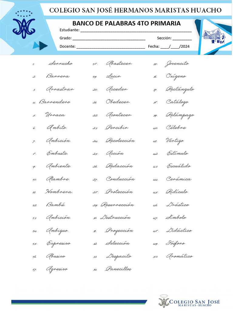 Banco de Palabras para 4to-I | PDF
