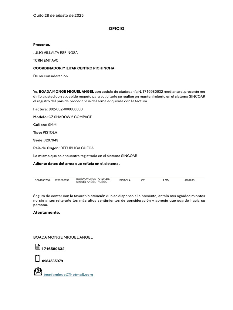 Oficio BOADA MONGE MIGUEL ANGEL | PDF