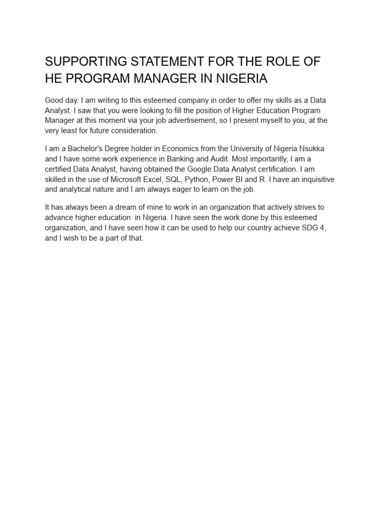 Program Manager Application in Nigeria | PDF