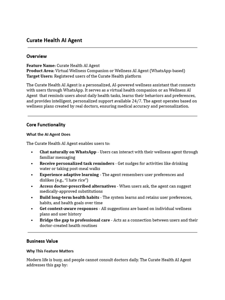 Curate Health AI Agent Overview | PDF | Artificial Intelligence ...