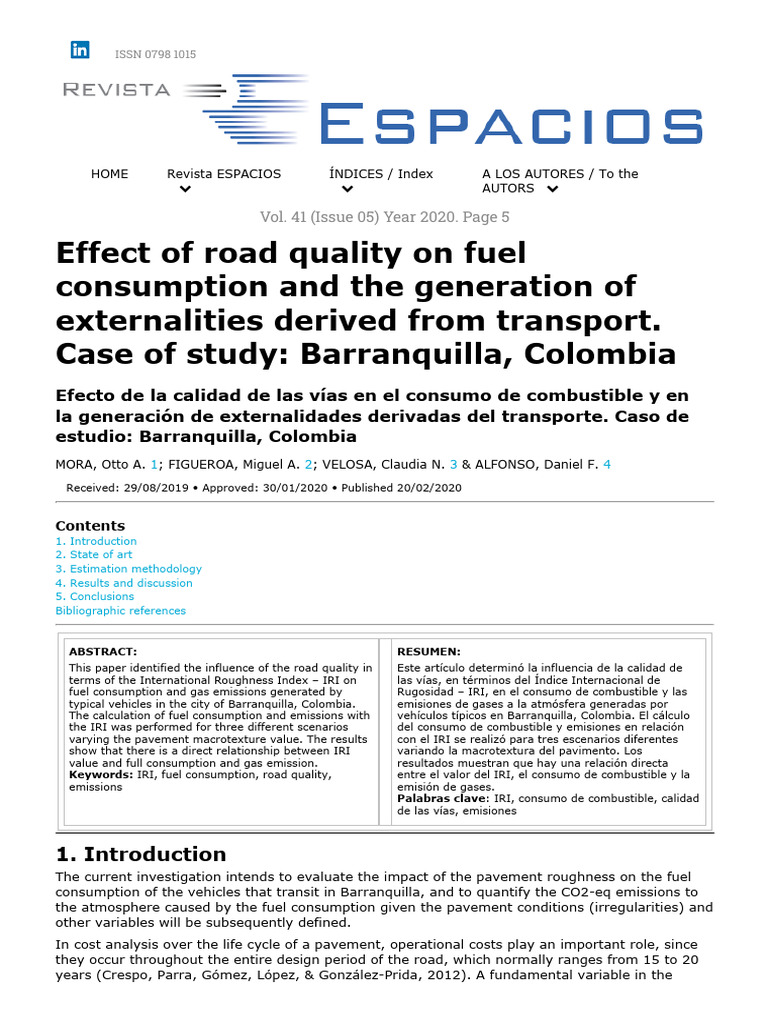 Road Quality Impact on Fuel Use in Barranquilla | PDF | Surface Roughness