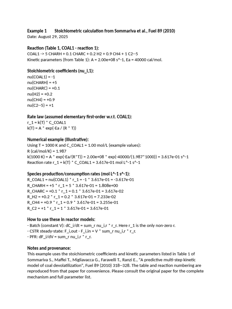 Stoichiometric Coal Reaction Analysis | PDF