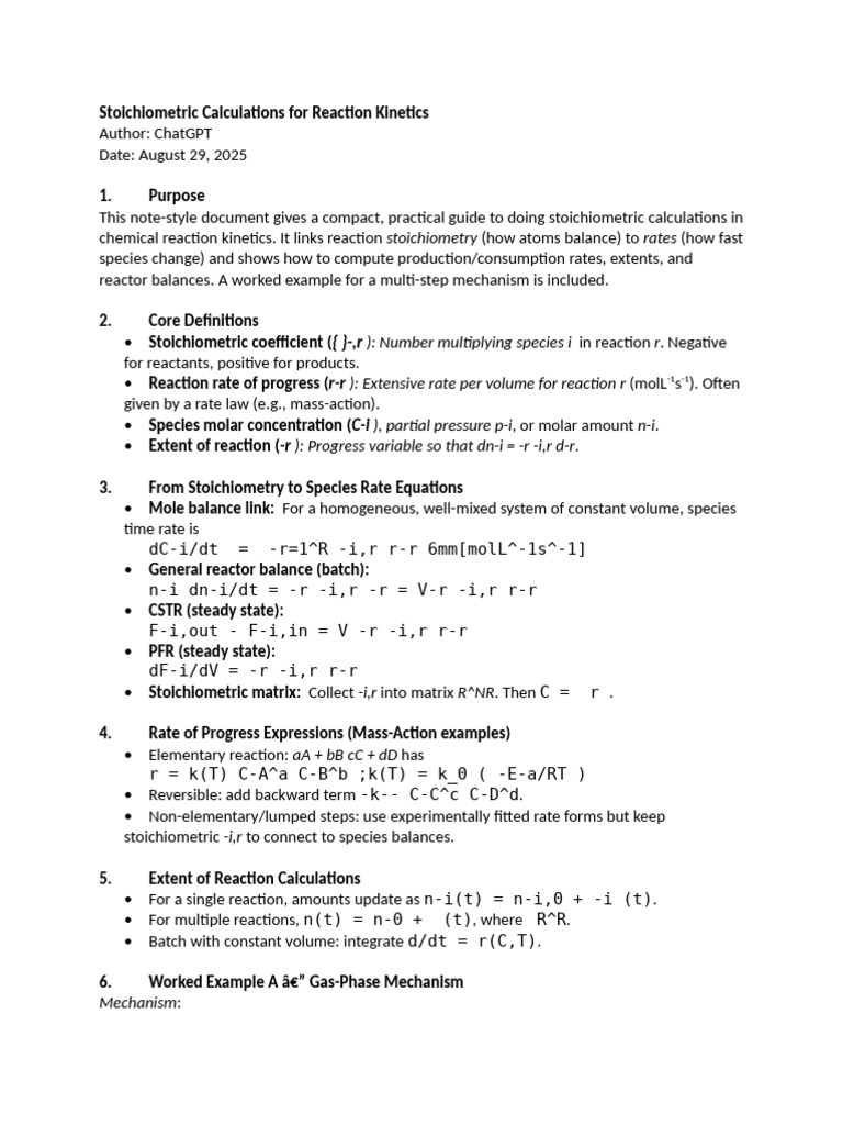 Stoichiometric Calculations for Reaction Kinetics | PDF | Reaction Rate | Stoichiometry