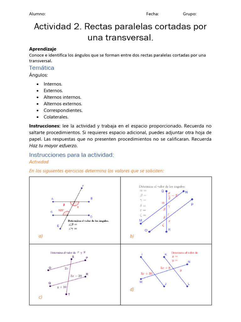 Actividad 2. Rectas Paralelas Cortadas Por Una Transversal | PDF