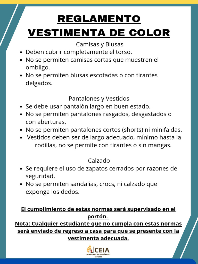 Reglamento Vestimenta de Color | PDF