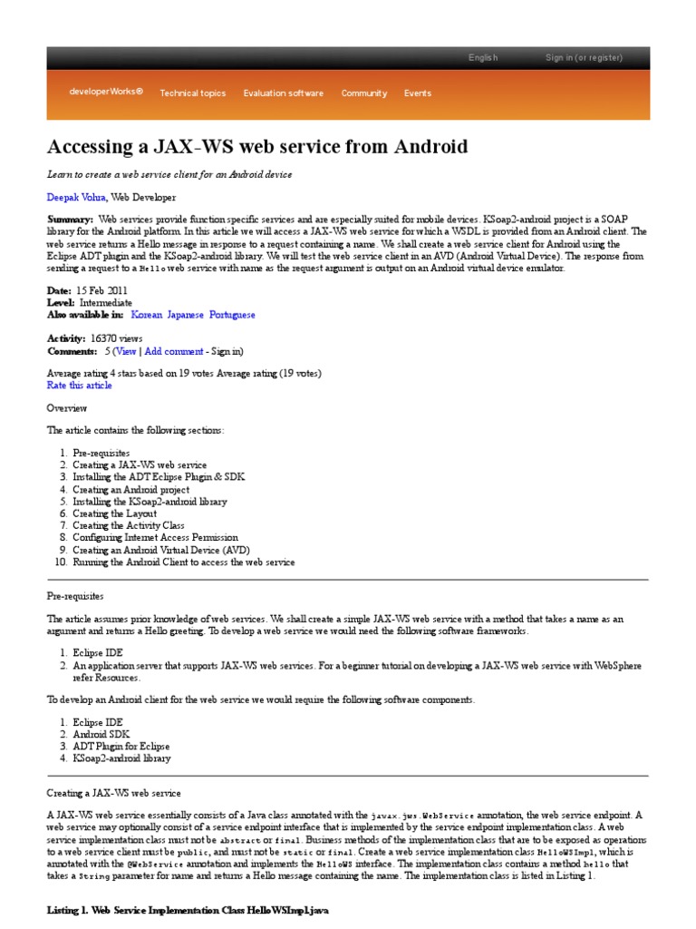 Accessing A JAX-WS Web Service From Android | PDF | Eclipse (Software) | Soap