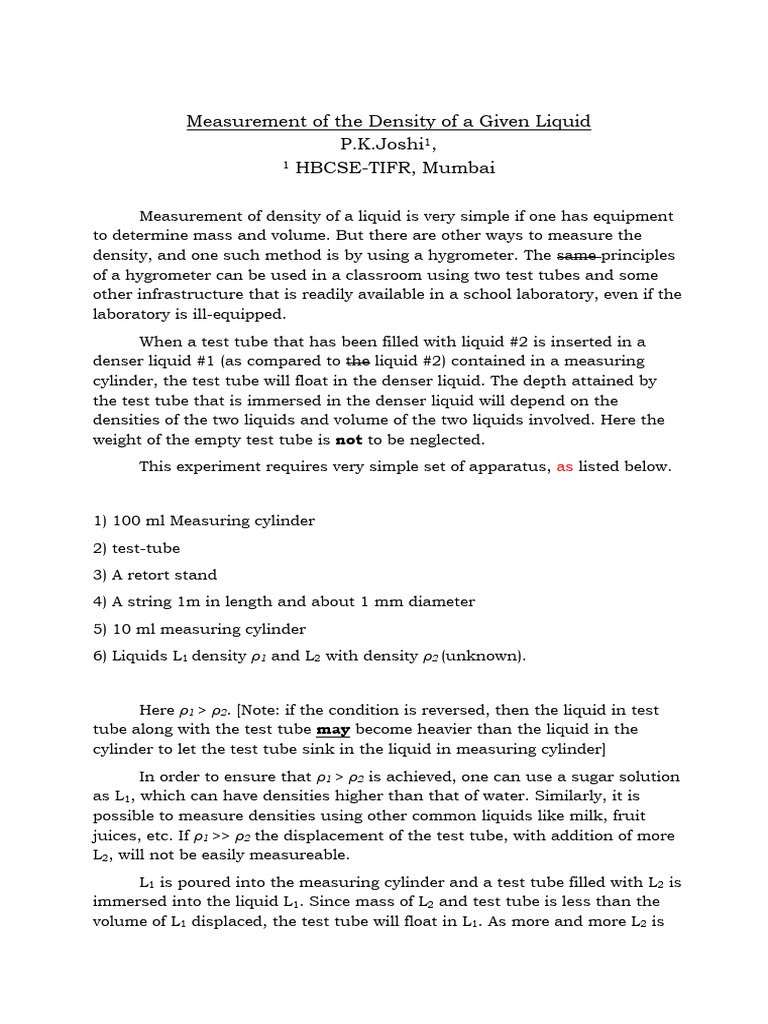 Phy Density Measure 20042020 | PDF | Density | Liquids