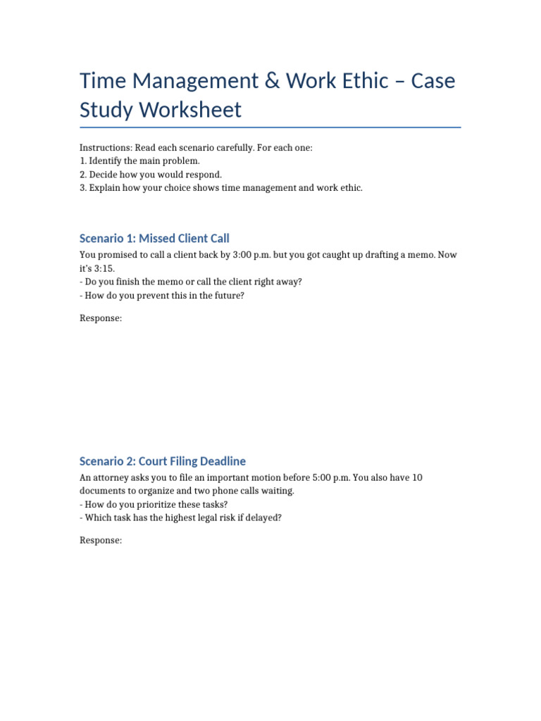 1.4b - Time Management and Work Ethic Worksheet | PDF