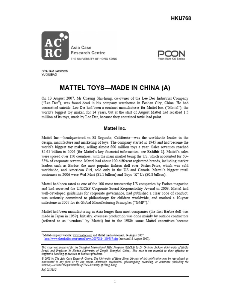 Mattel Toys Manufacturing in China | PDF | Toys | Barbie
