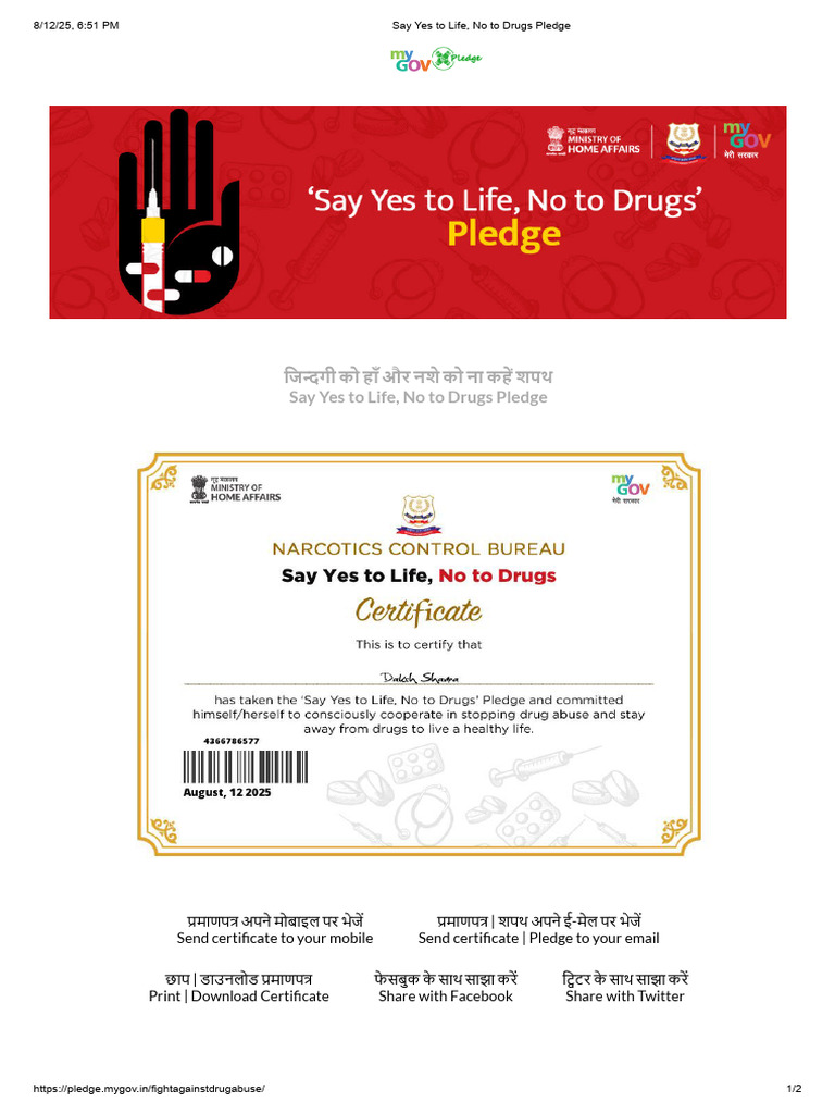 Say Yes To Life, No To Drugs Pledge | PDF