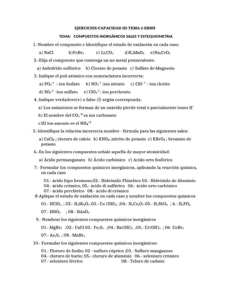 Ejercicios Capacidad 3 1 EBNH | PDF | Ácido | Compuesto inorgánico