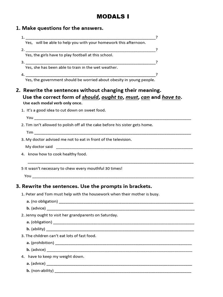 Modal Verbs Practice Exercises | PDF