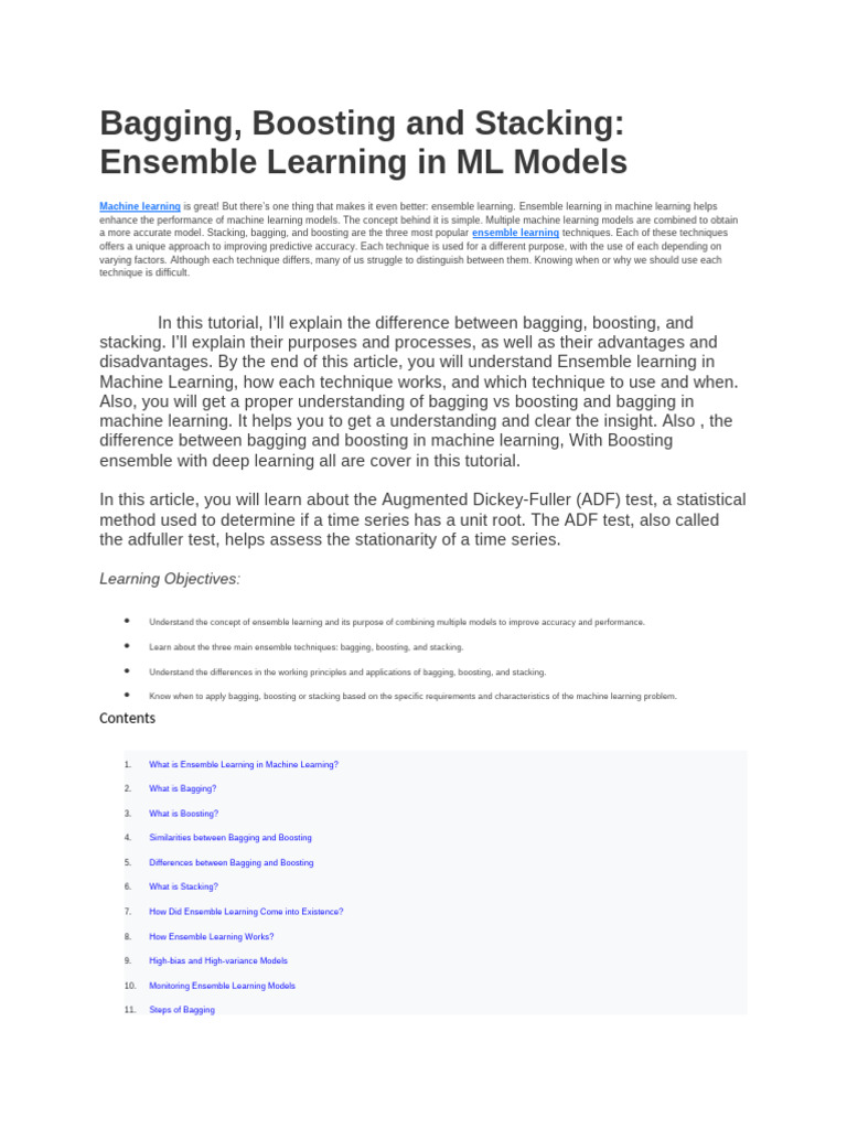 Bagging and Boosting and Stacking | PDF | Machine Learning | Learning