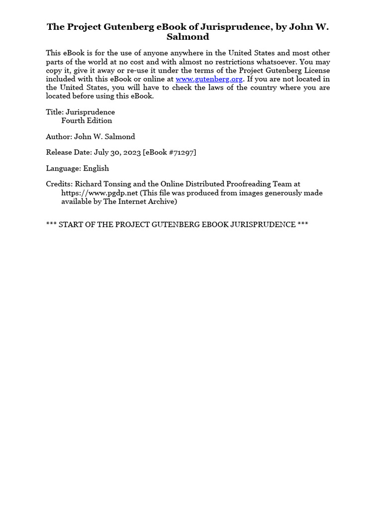 Jurisprudence by John W. Salmond | PDF | Theory | Jurisprudence