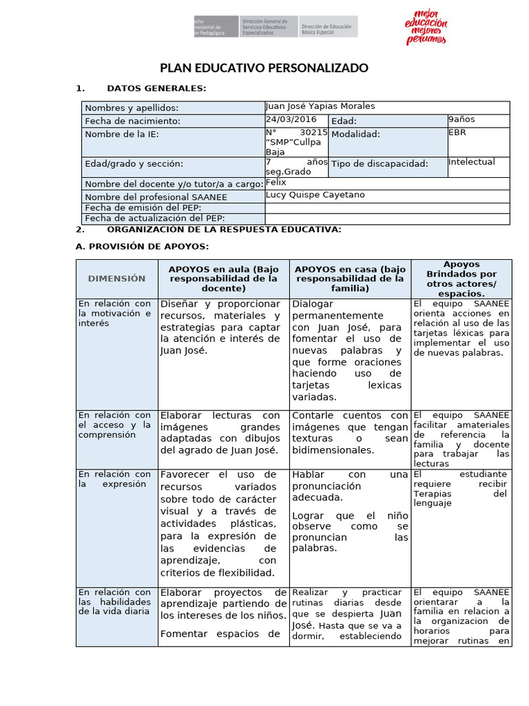 Plan Educativo Personalizado para Juan José | PDF | Aprendizaje | Amor