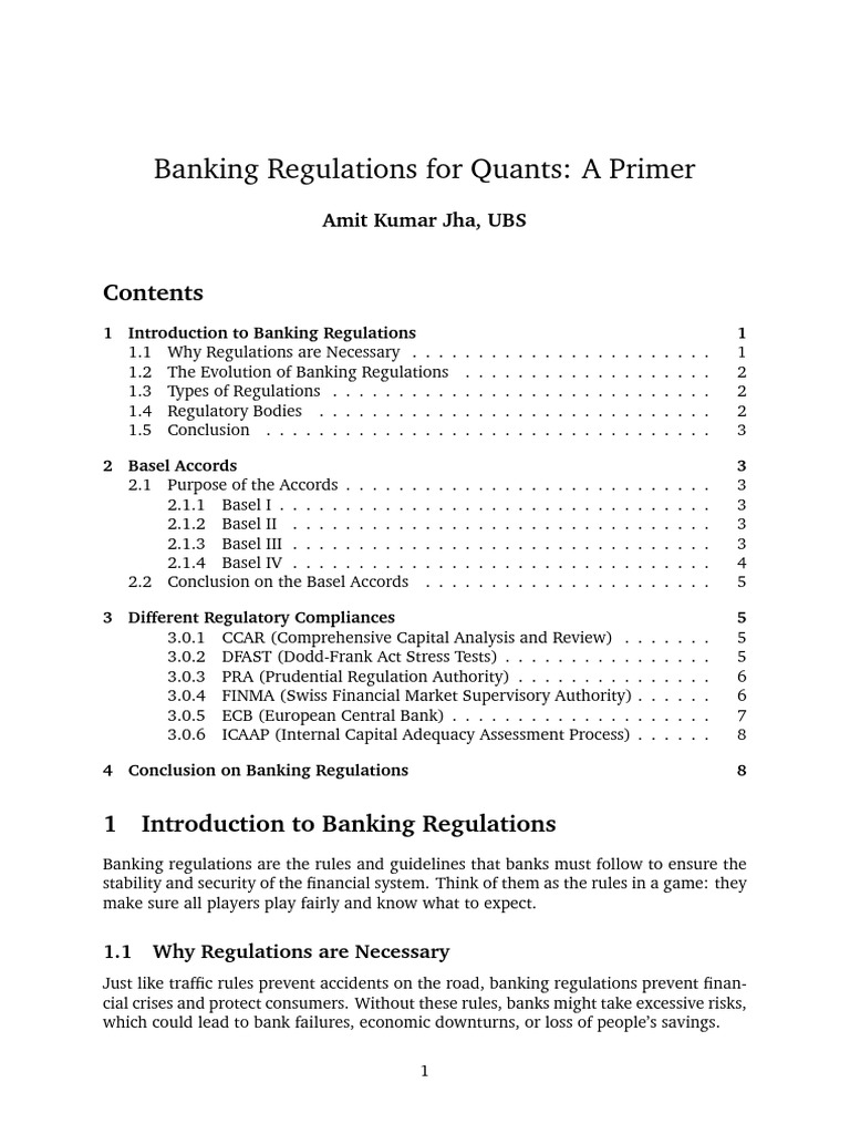 Banking Regulations Overview for Quants | PDF | Basel Iii | European ...