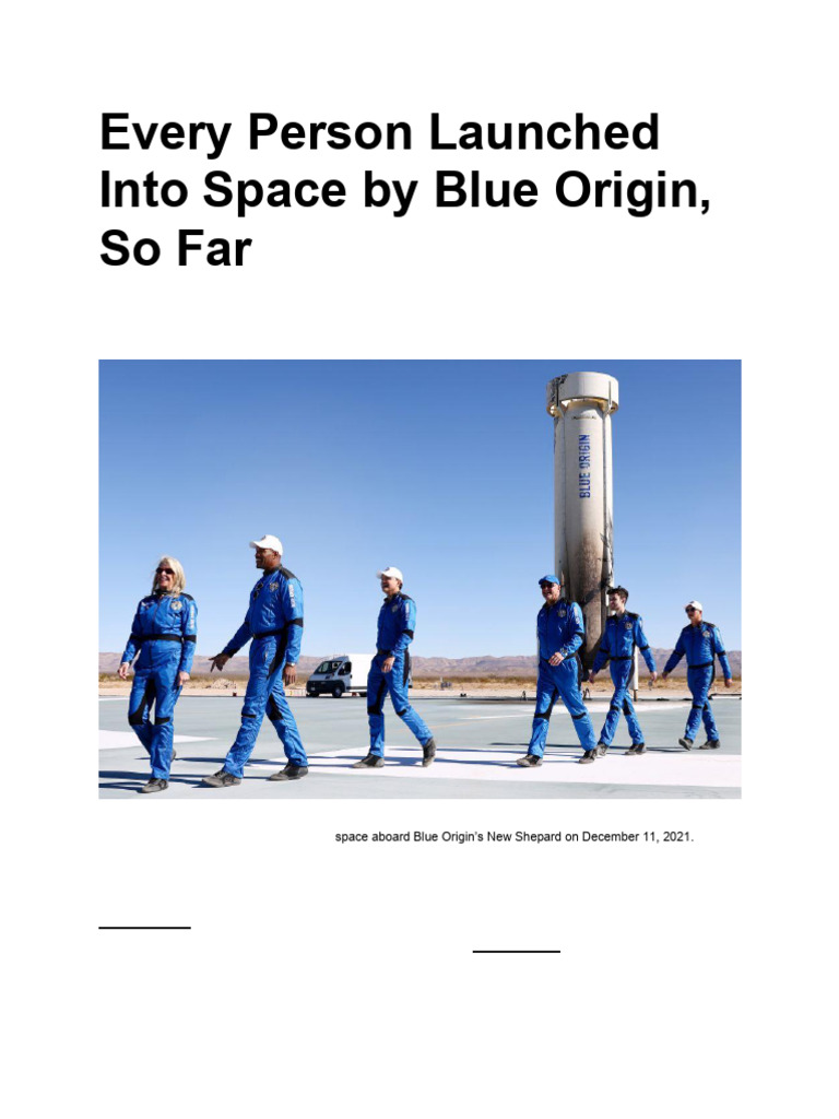 Every Person Launched Into Space by Blue Origin | PDF | Spaceflight ...