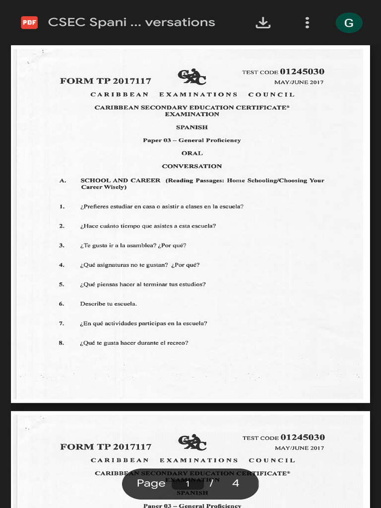 CSEC Spanish June 2017 Paper 3 Conversations - Google Drive | PDF
