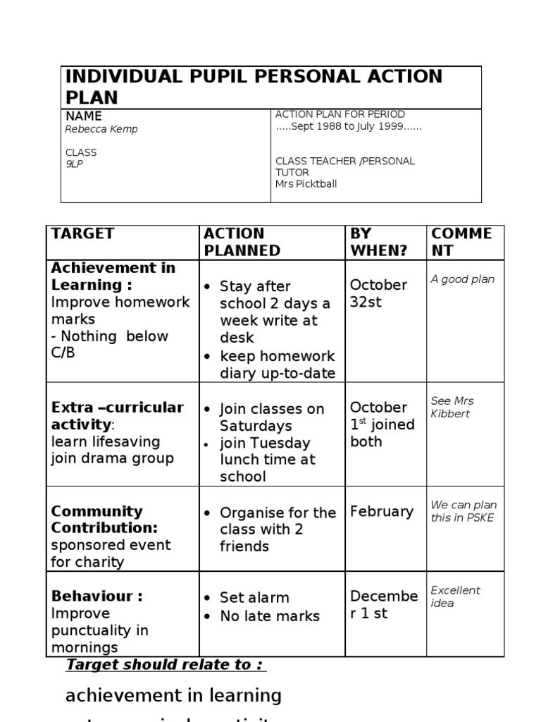 Individual Pupil Personal Action Plan | PDF