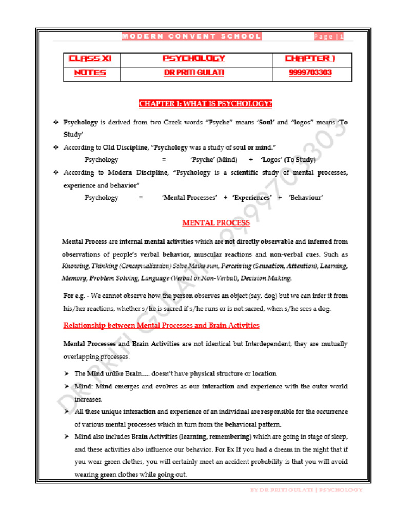 Class 11 Psychology Ch.1 Notes | PDF