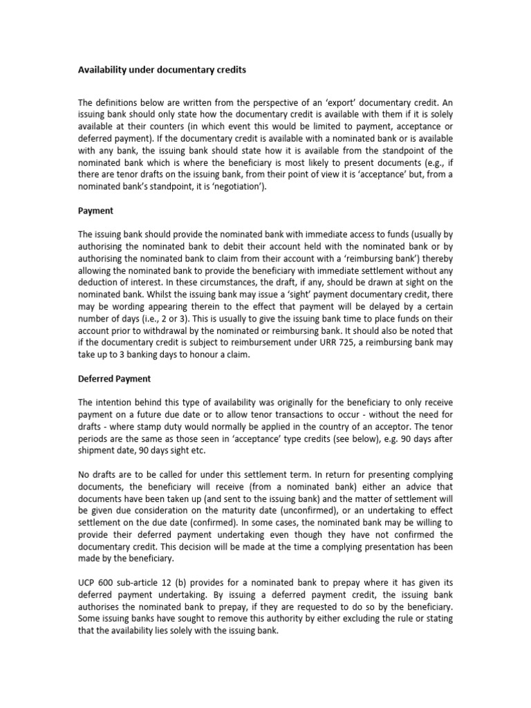 Documentary Credit Availability Explained | PDF | Letter Of Credit | Banks