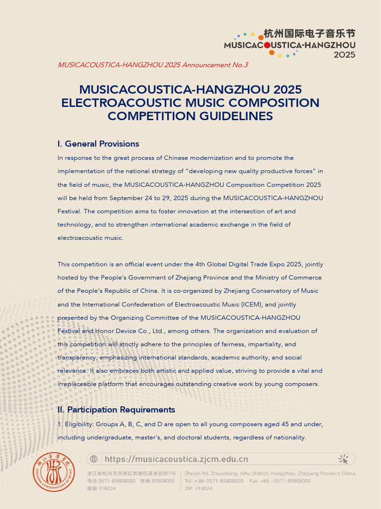MUSICACOUSTICA-HANGZHOU 2025 Competition Guide | PDF | Copyright ...