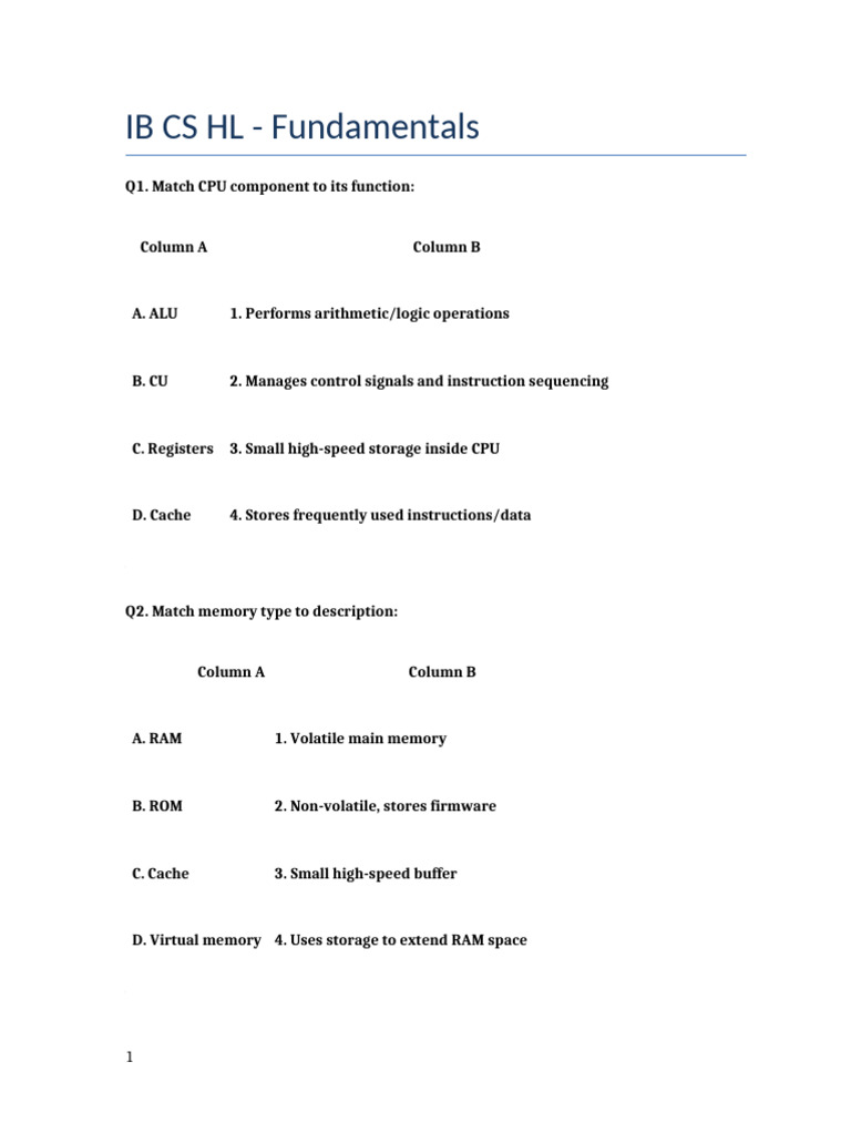 IB CS HL CPU and Memory Concepts | PDF | Computer Data Storage ...