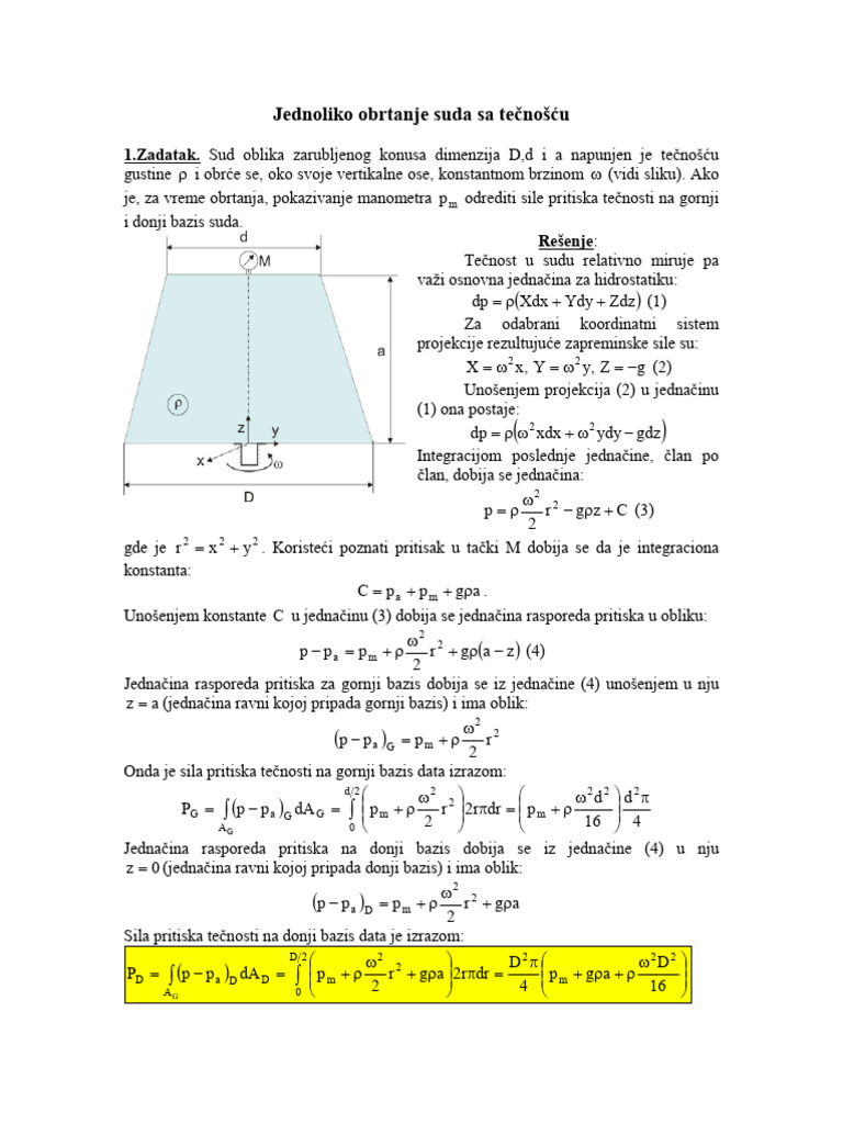 Vezba - Relativno Mirovanje Tecnosti - Rotaciono Kretanje | PDF