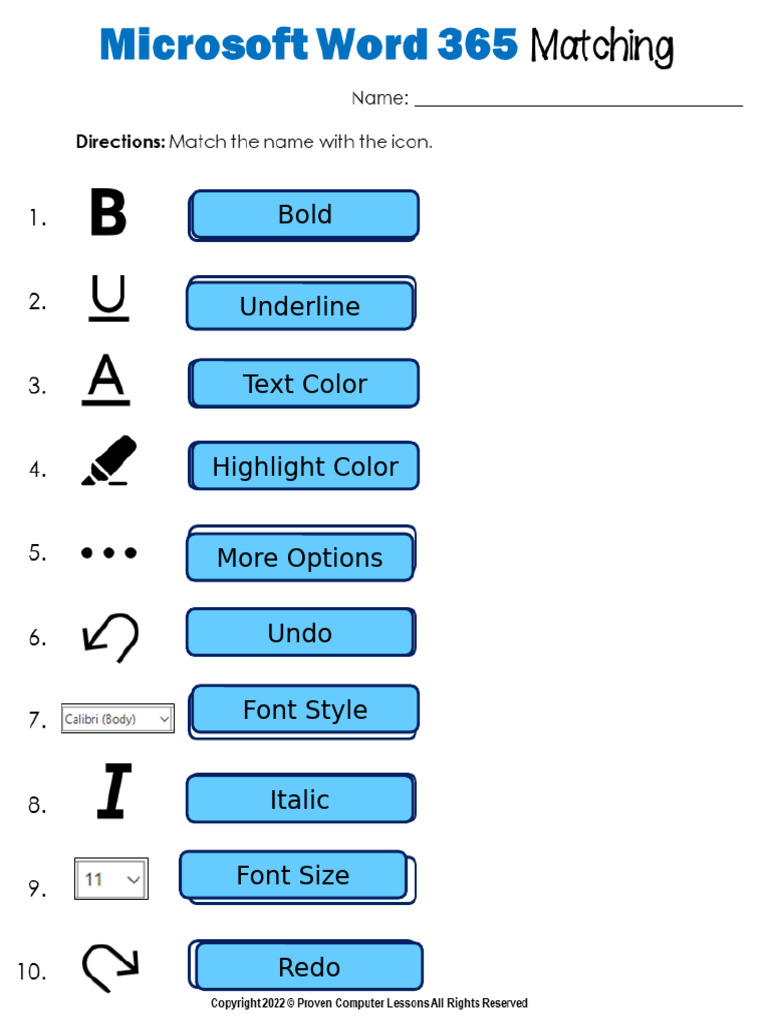 Microsoft Word 365 Icon Matching Activity | PDF
