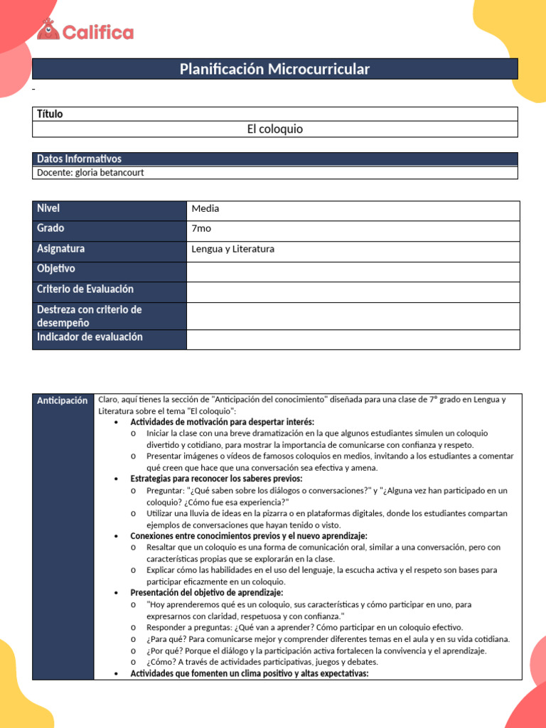 El Coloquio | PDF | Aprendizaje | Metacognición