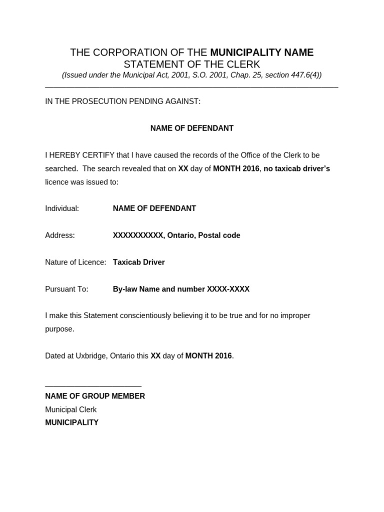 Taxicab License Verification Statement | PDF