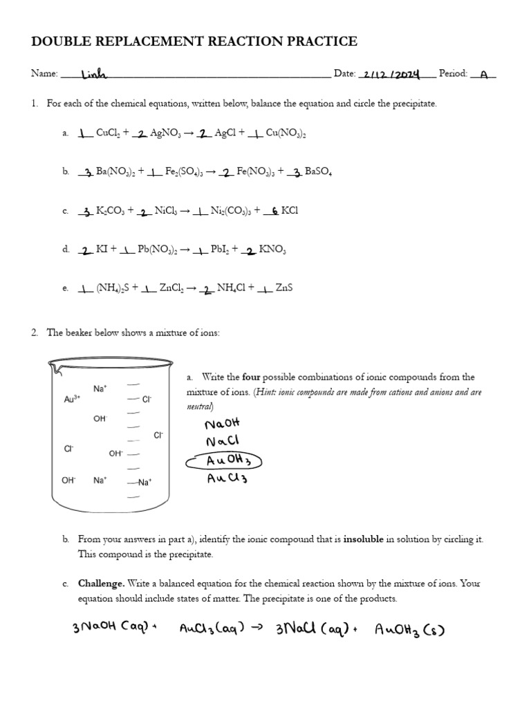 Balancing Double Replacement Reactions | PDF