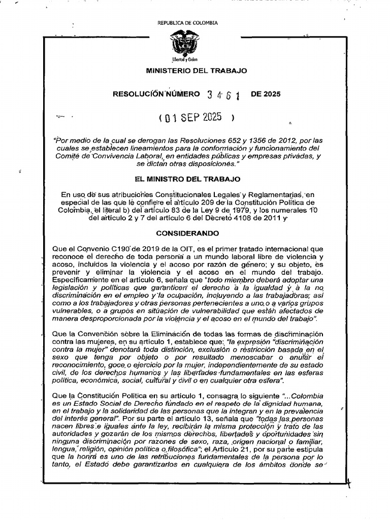 Resolucion 3461 de 2025 | PDF | Derecho laboral | Comportamiento