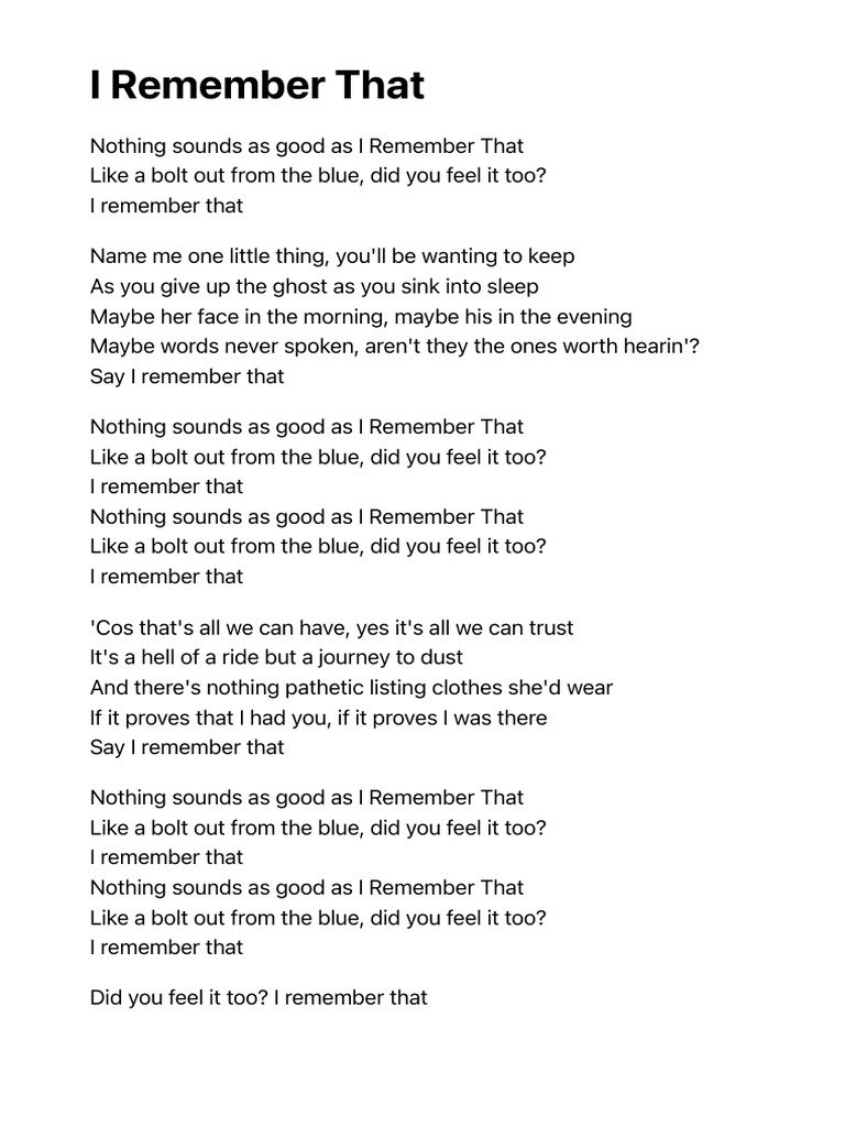 I Remember That - Lyrics Analysis | PDF
