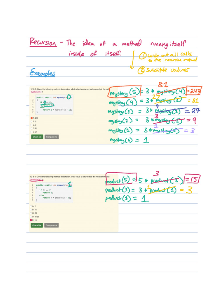 APCS Unit 10 - Recursion In-Depth Review - Ajay Gan - 240807 - 153233 | PDF