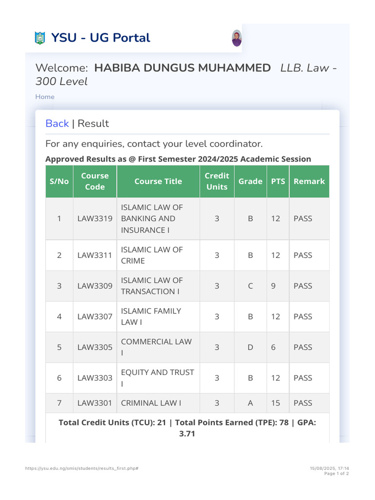 YSU - UG Portal - Result | PDF