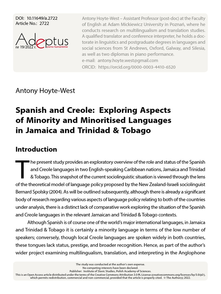 Spanish and Creole Languages in Jamaica & Trinidad | PDF | Caribbean ...