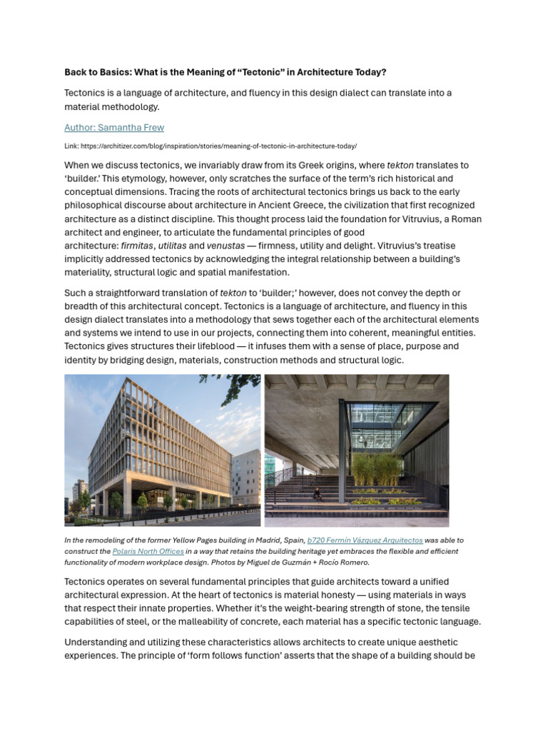 Frew-Back To Basics - What Is The Meaning of "Tectonic" in Architecture ...