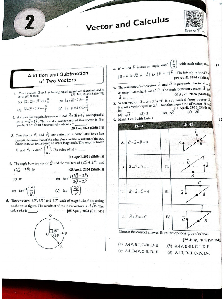 JEE MAINS PHYSICS - Vectors and Calculus PYQ | PDF