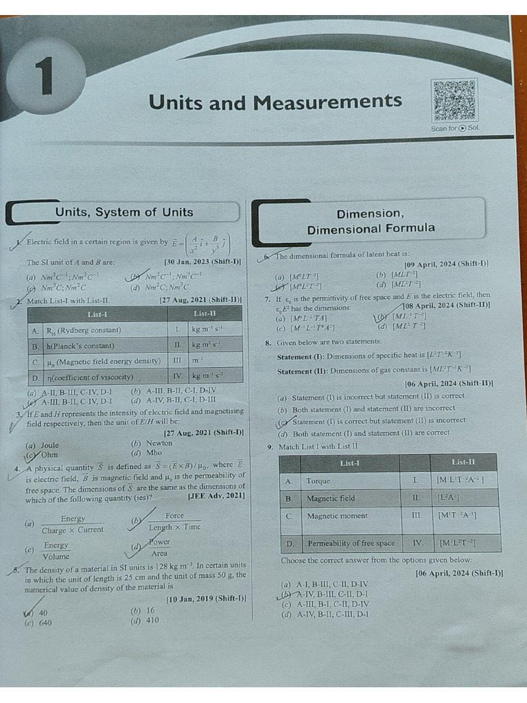 JEE MAINS PHYSICS - Units and Dimensions PYQ | PDF